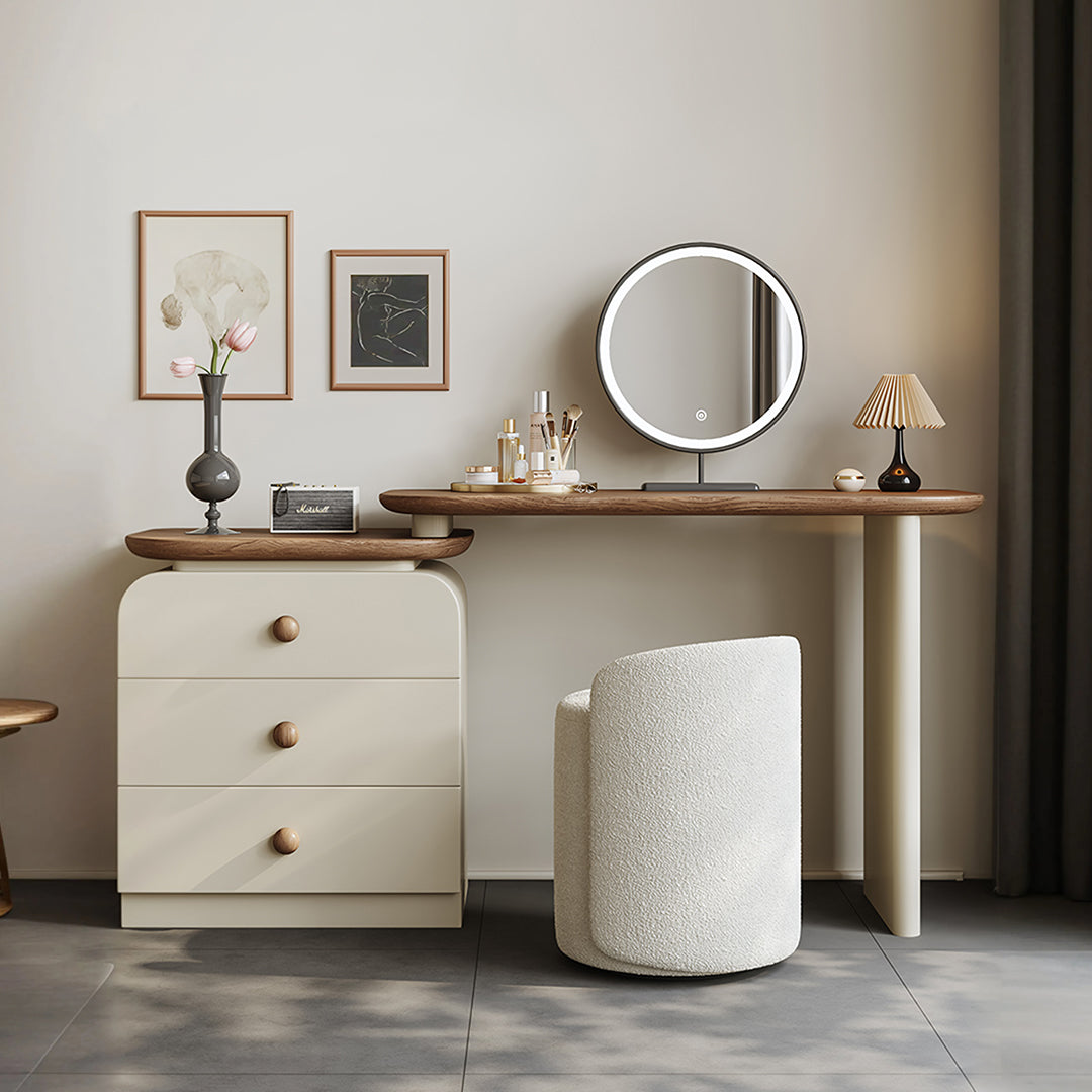 Jackson Dressing Table With Chest Of Drawers & Round Mirror, Solid Woo ...