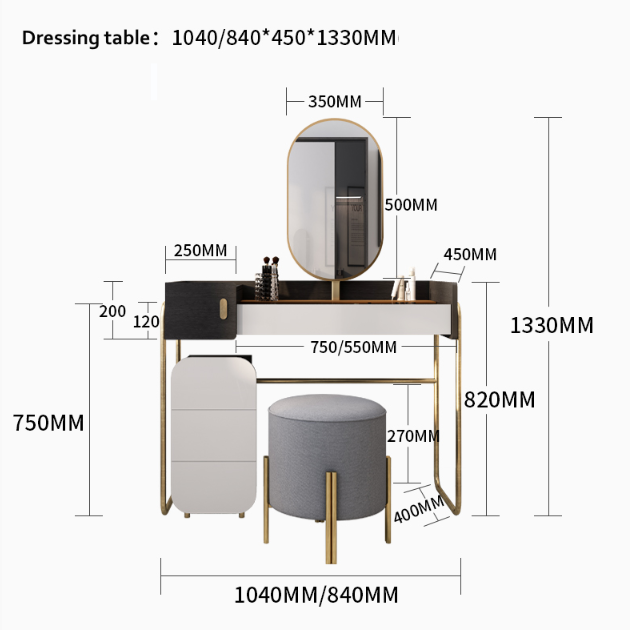J2 Long Mirror Dressing Table | Grey Dressing table | Rit Concept
