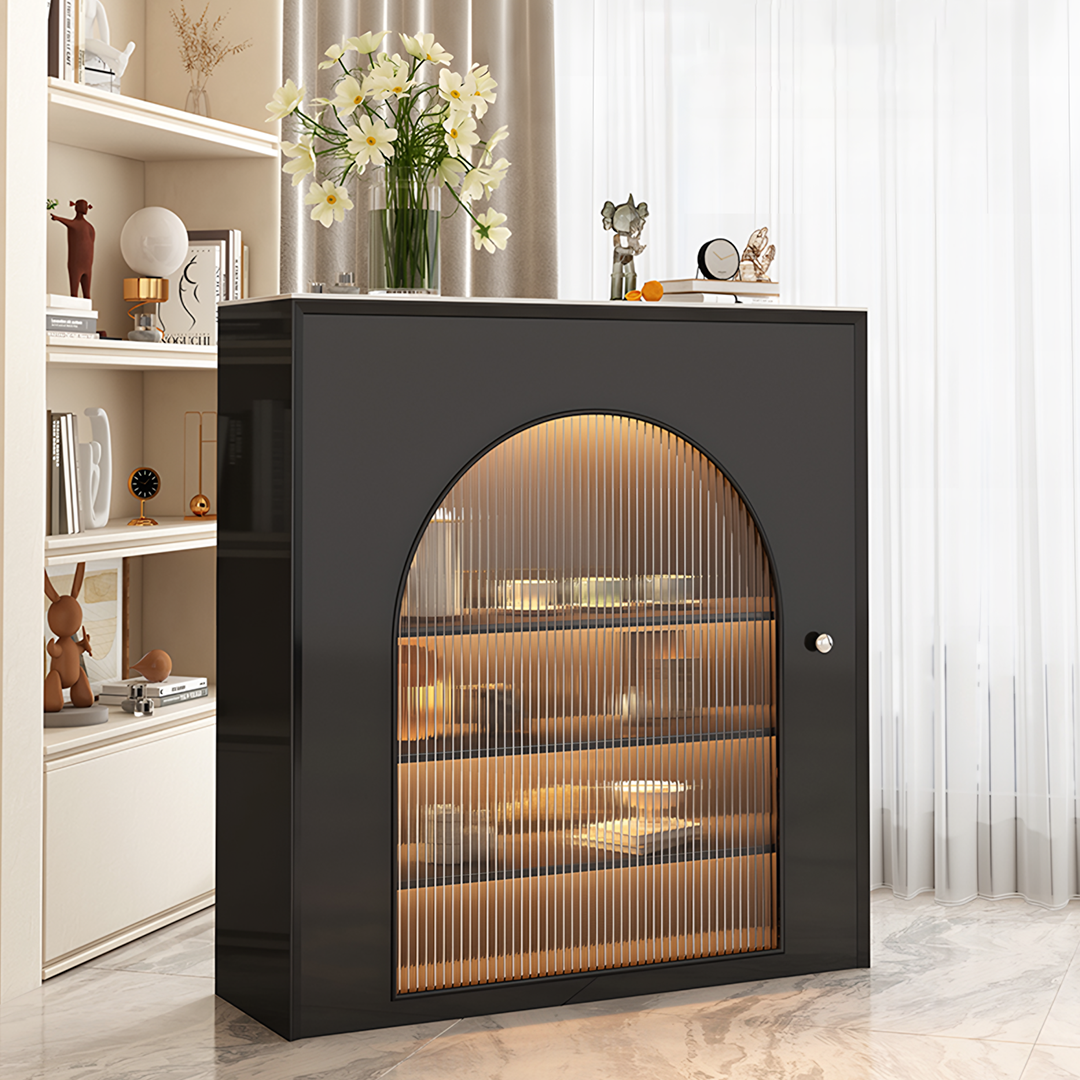 Amanda Slim Sideboard With Glass Door, Black – Rit Concept