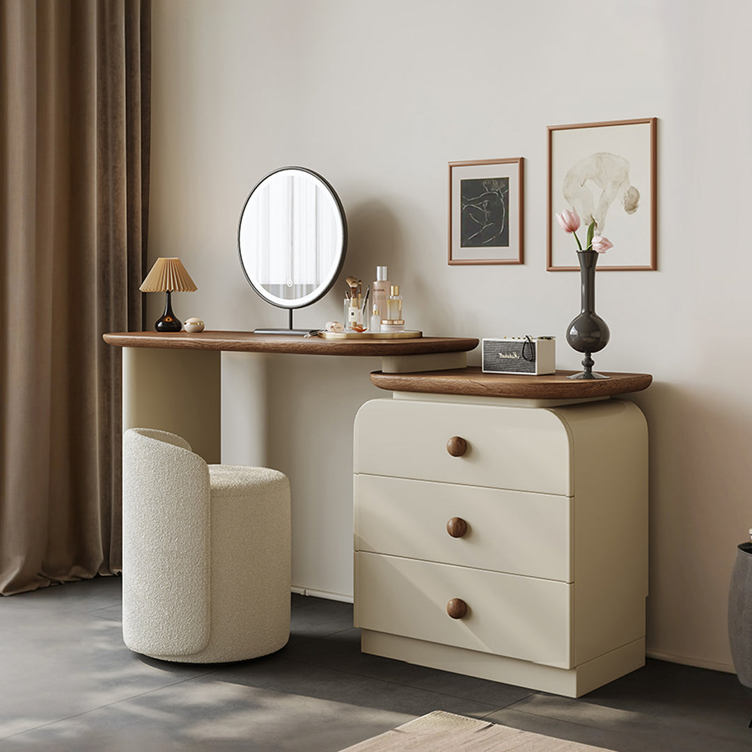 Jackson Dressing Table With Chest Of Drawers & Round Mirror, Solid Woo ...