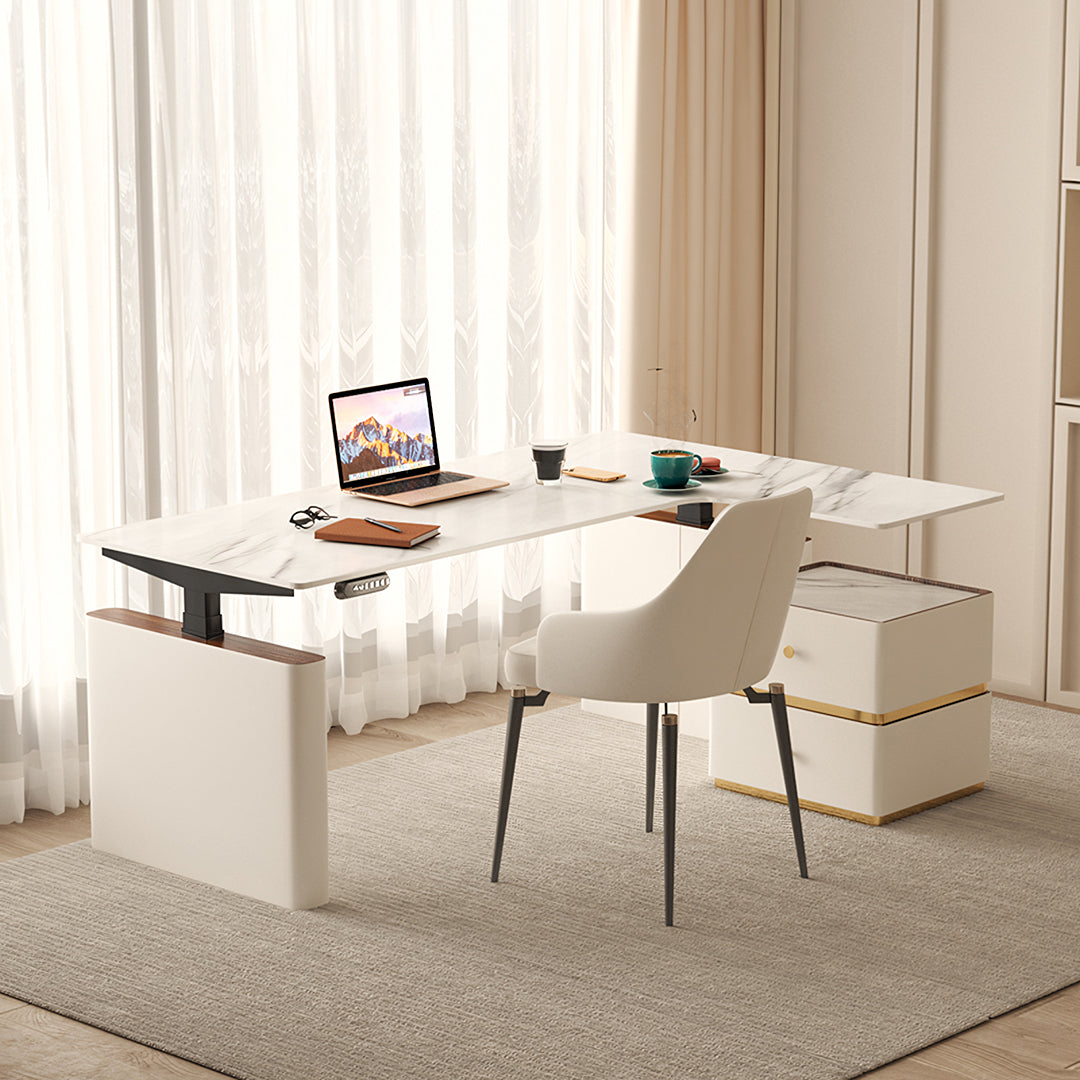 Sinha Smart Office Desk, Standing Desk With Drawers, Cream – Rit Concept