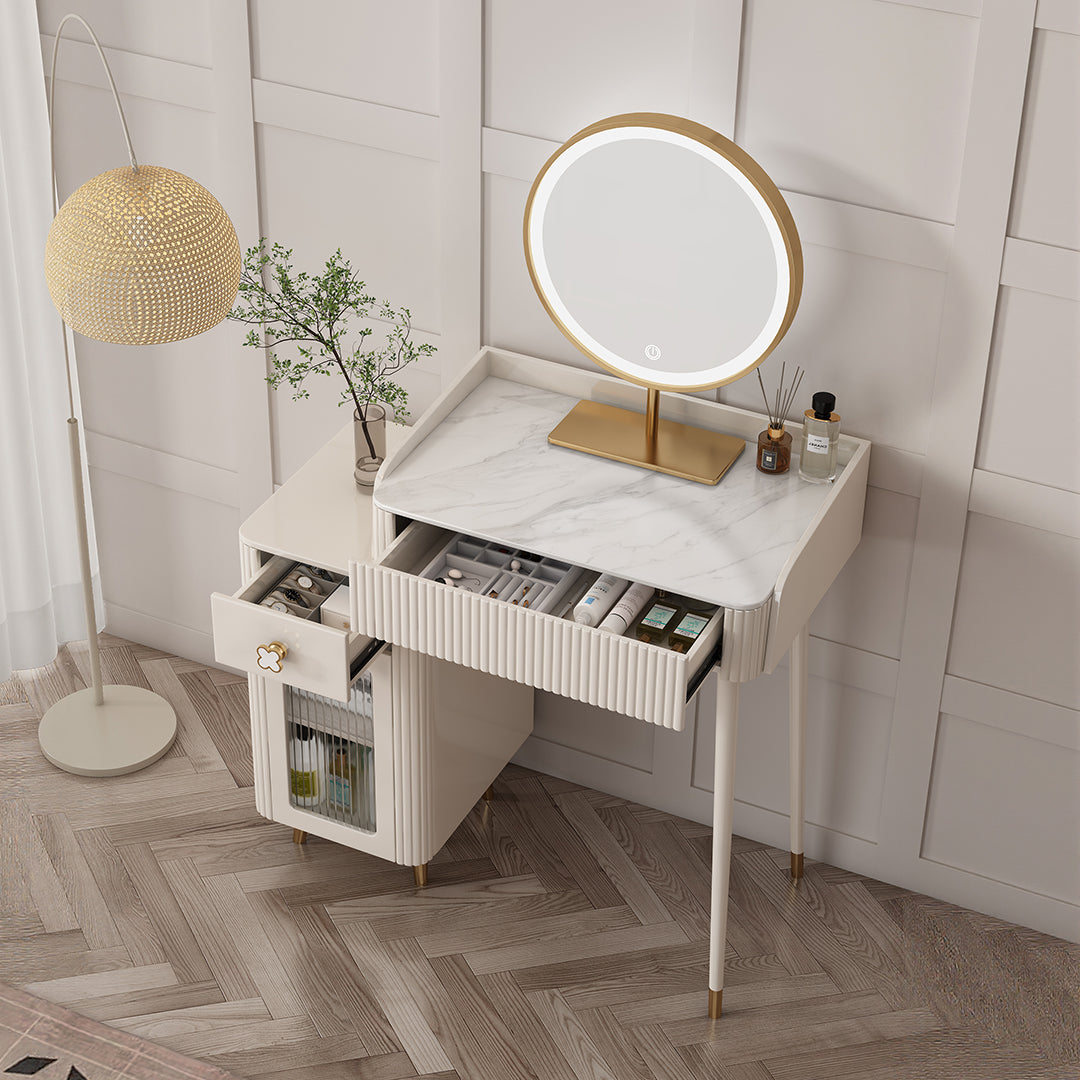 Asante Small Dressing Table With Side Cabinet & LED Mirror, Cream – Rit ...