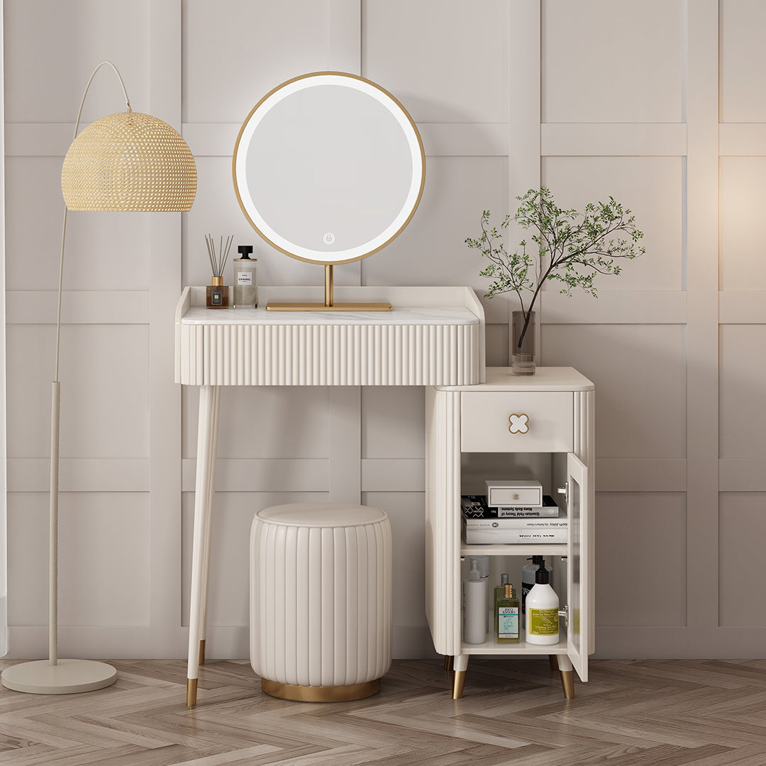 Asante Small Dressing Table With Side Cabinet & LED Mirror, Cream – Rit ...