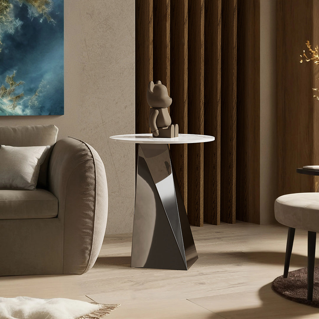 Elegant Side Table with Sintered Stone & Black Metal Base side table ...