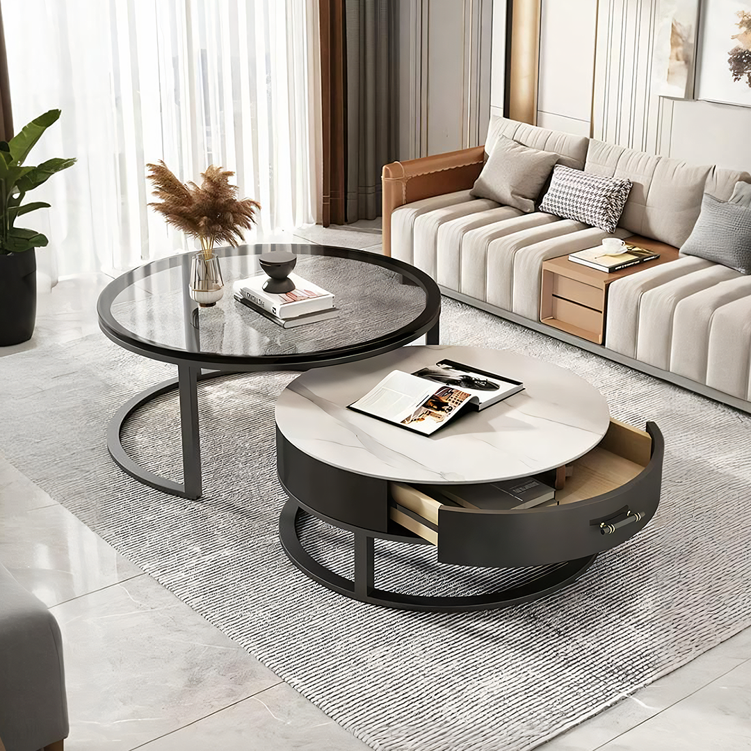 Compact Dark Coffee Table Set with Ottoman for Small Spaces fish tank ...