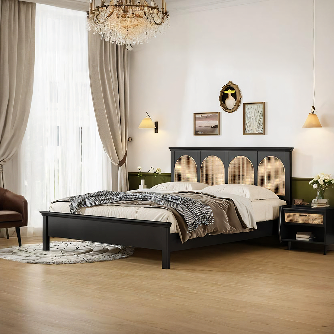 Rosemary Double Bed / King Size / Super King Size, Black Wood With Rat ...