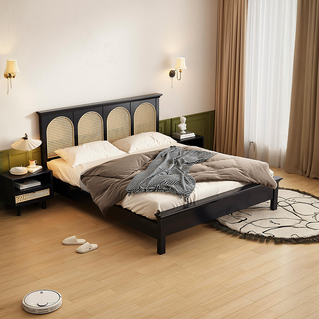 Rosemary Double Bed / King Size / Super King Size, Black Wood With Rat ...